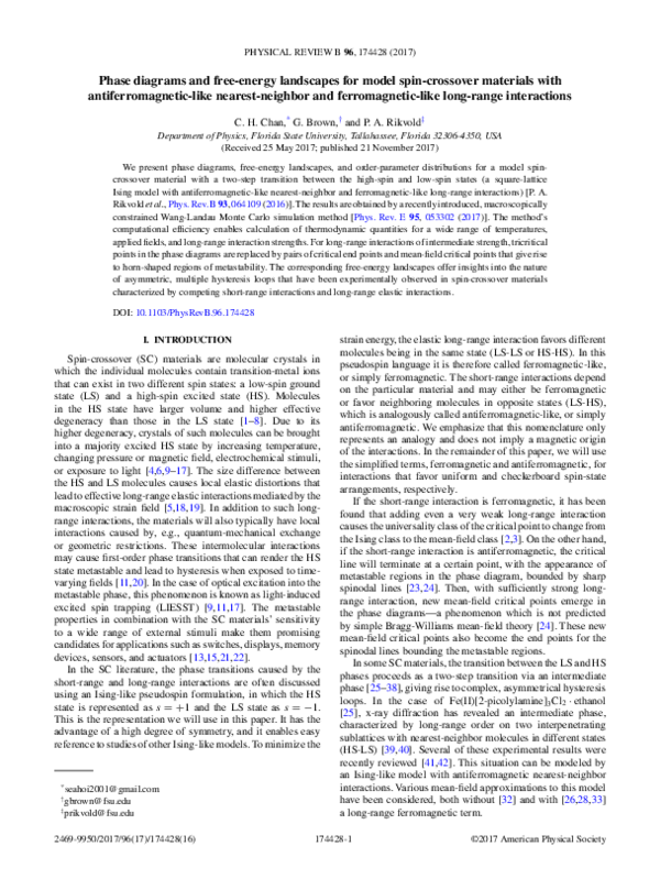 (PDF) Phase diagrams and free-energy landscapes for model spin ...