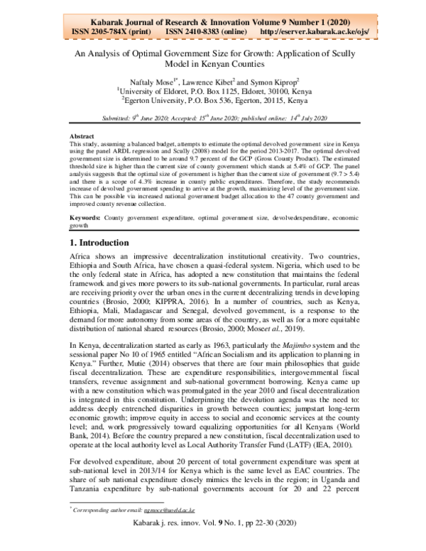 (PDF) An Analysis of Optimal Government Size for Growth: Application of ...