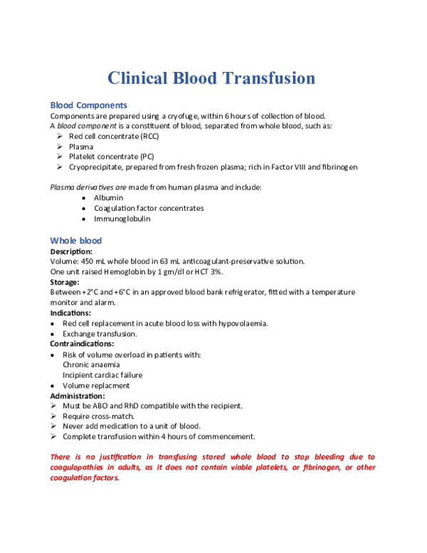 (DOC) Clinical Blood Transfusion Blood Components