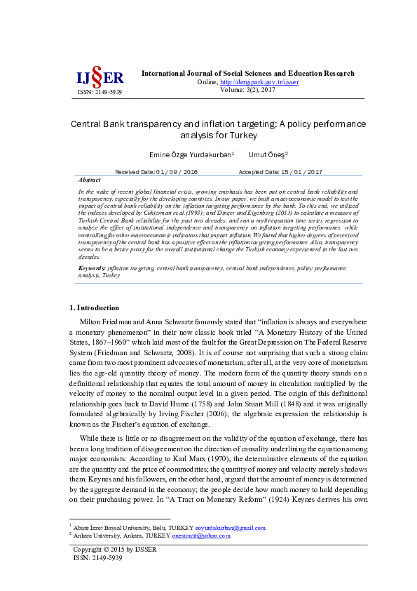(PDF) Central Bank transparency and inflation targeting: A policy ...