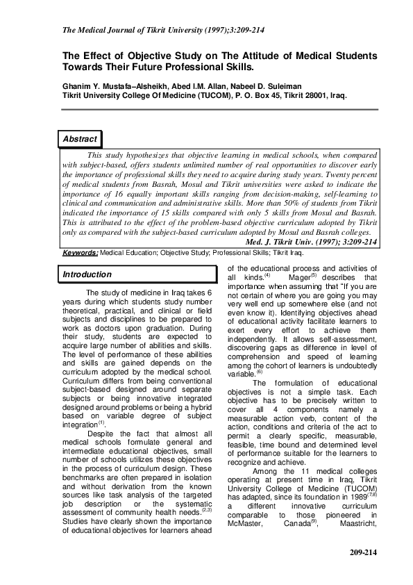 (PDF) 1997: The Effect of Objective Study on The Attitude of Medical ...