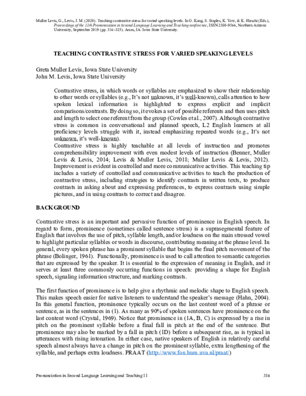 (PDF) Teaching contrastive stress for varied speaking levels