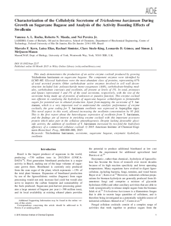 (PDF) Characterization of the Cellulolytic Secretome of Trichoderma harzianum During Growth on ...