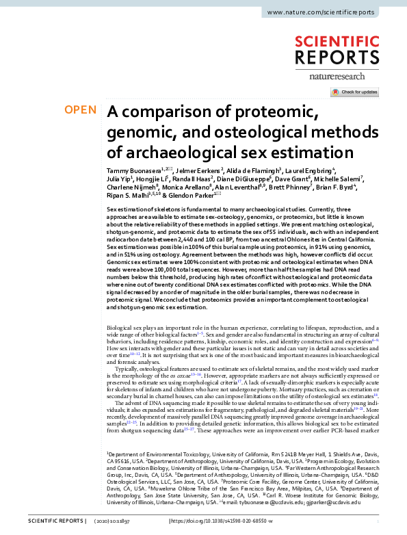 Pdf A Comparison Of Proteomic Genomic And Osteological Methods Of