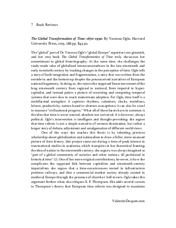 (PDF) Review of The Global Transformation of Time: 1870–1950 by Vanessa ...