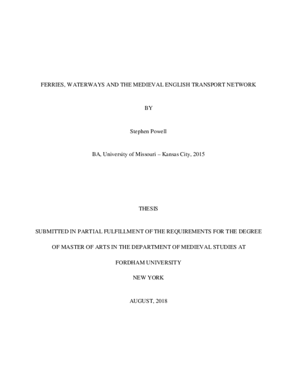 (PDF) FERRIES, WATERWAYS AND THE MEDIEVAL ENGLISH TRANSPORT NETWORK