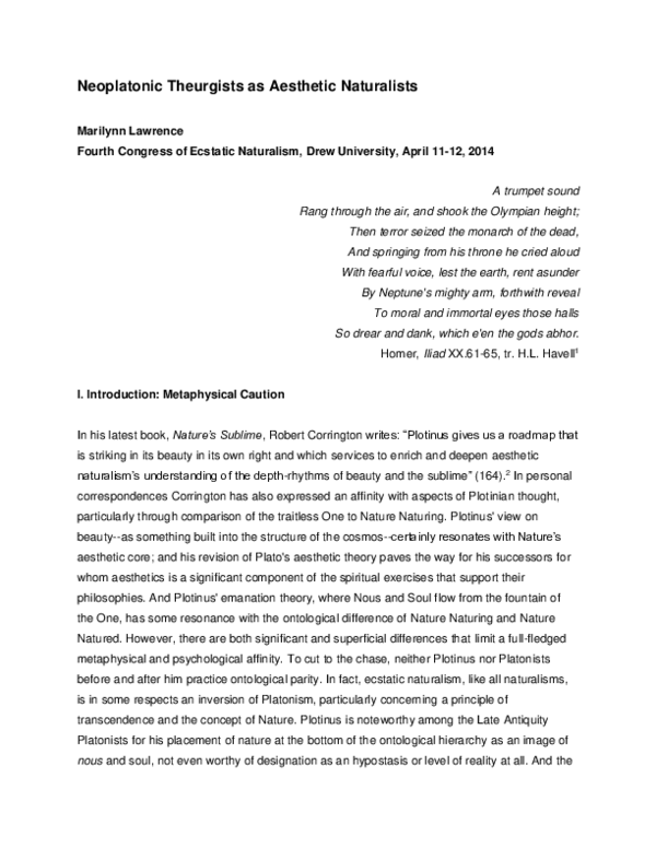 (PDF) Neoplatonic Theurgists as Aesthetic Naturalists