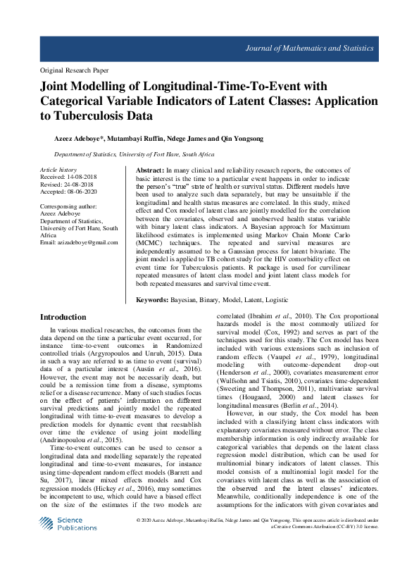 (PDF) Joint Modelling of Longitudinal-Time-To-Event with Categorical Variable Indicators of ...