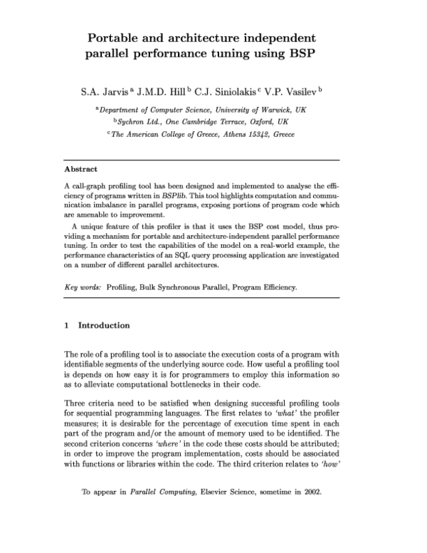 (PDF) Portable and architecture independent parallel performance tuning using BSP