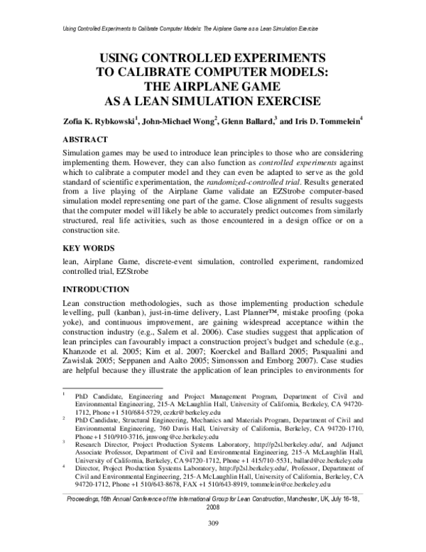 (PDF) Using controlled experiments to calibrate computer models: the Airplane Game as a lean ...