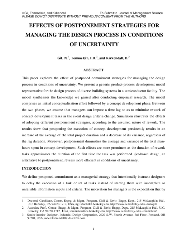 (PDF) Effects of Postponement Strategies for Managing the Design ...