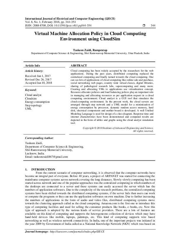 Pdf Virtual Machine Allocation Policy In Cloud Computing Environment Using Cloudsim