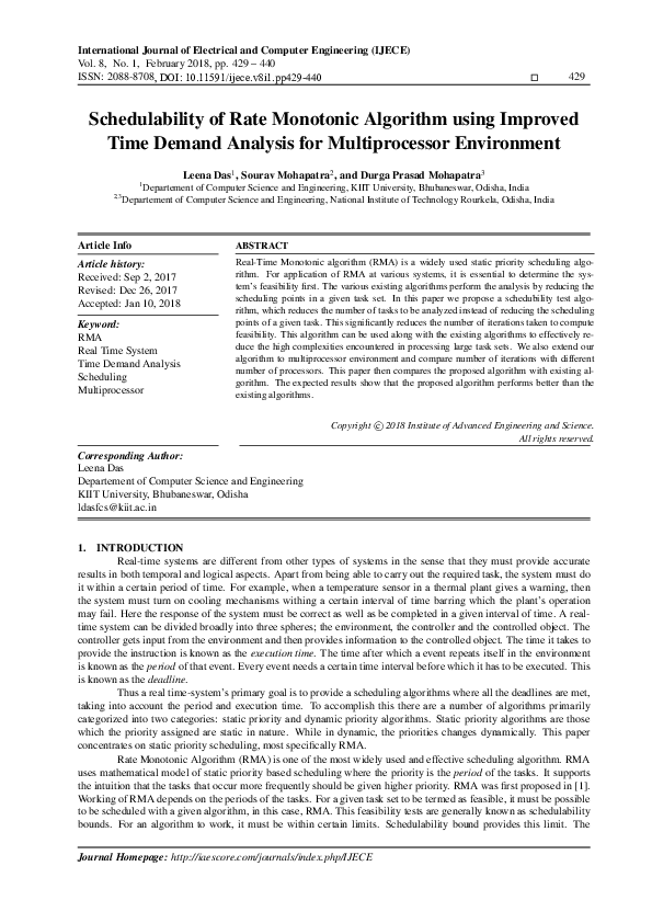 Pdf Schedulability Of Rate Monotonic Algorithm Using Improved Time Demand Analysis For