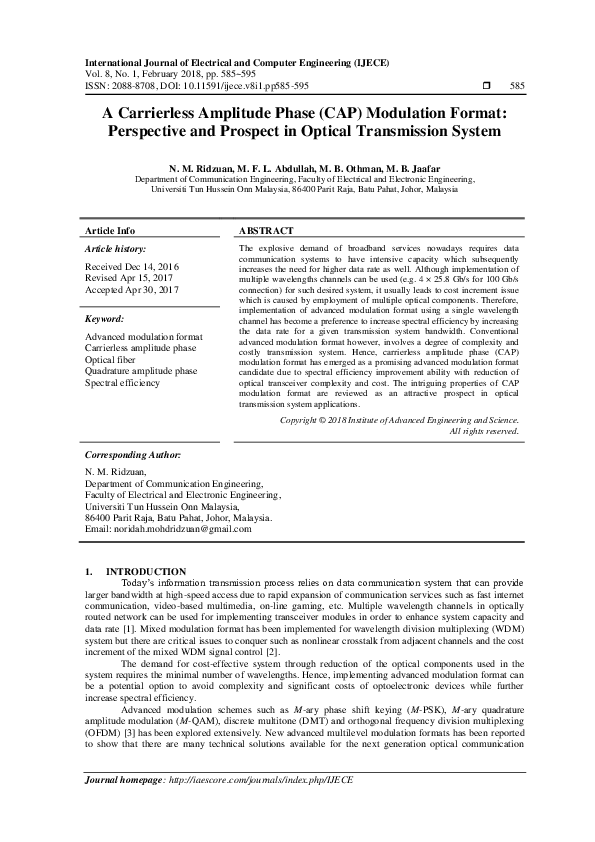 Pdf A Carrierless Amplitude Phase Cap Modulation Format Perspective And Prospect In Optical