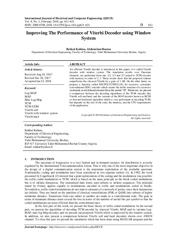 Pdf Improving The Performance Of Viterbi Decoder Using Window System