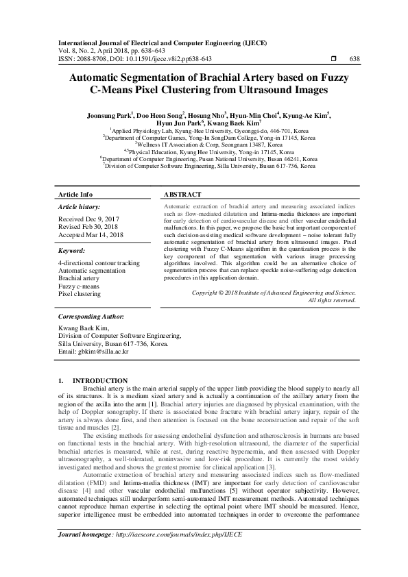 (PDF) Automatic Segmentation of Brachial Artery based on Fuzzy C-Means Pixel Clustering from ...