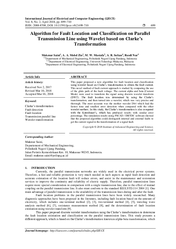 Pdf Wavelet Based Fault Location Algorithm