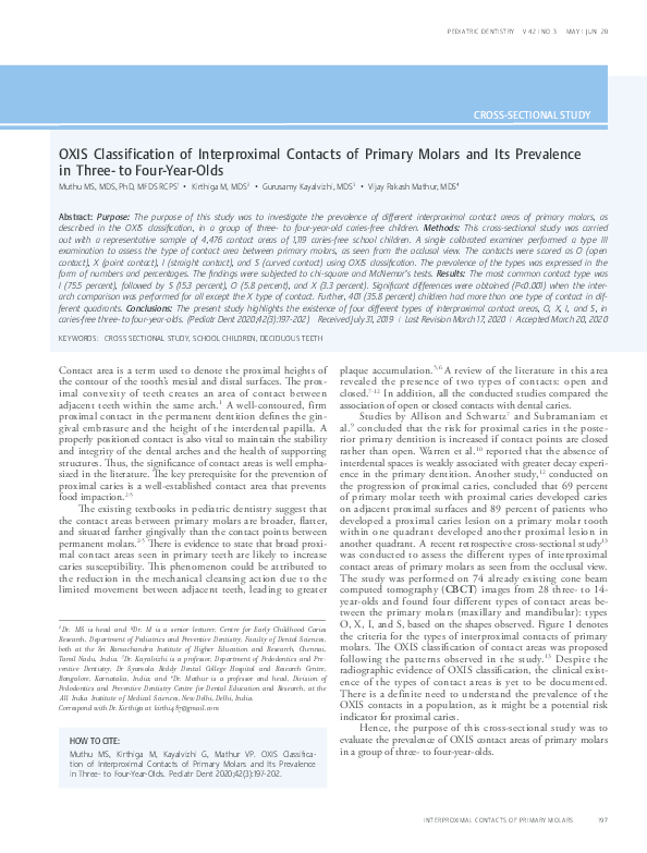 (PDF) OXIS Classification of Interproximal Contacts of Primary Molars ...