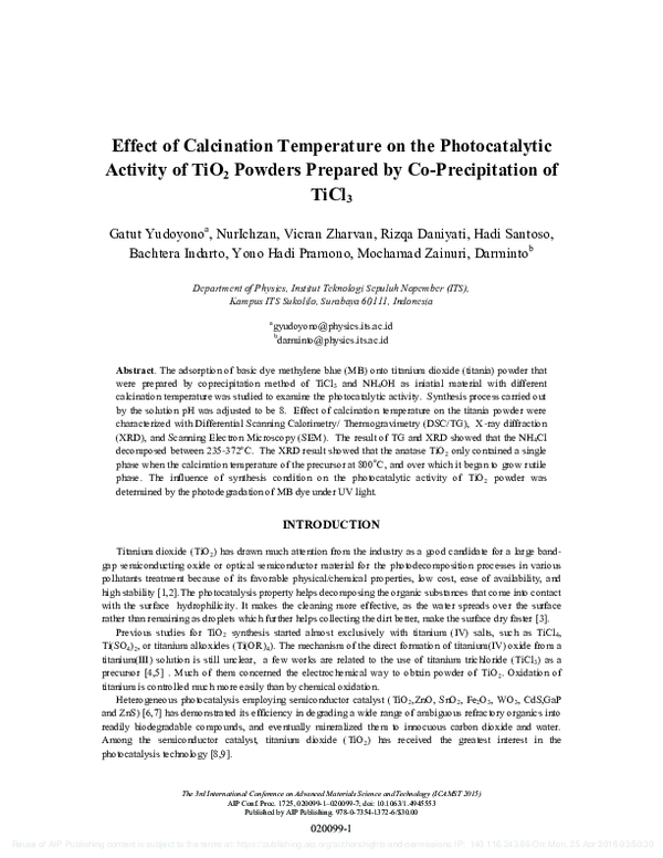 (PDF) Effect of Calcination Temperature on the Photocatalytic Activity of TiO 2 Powders Prepared ...