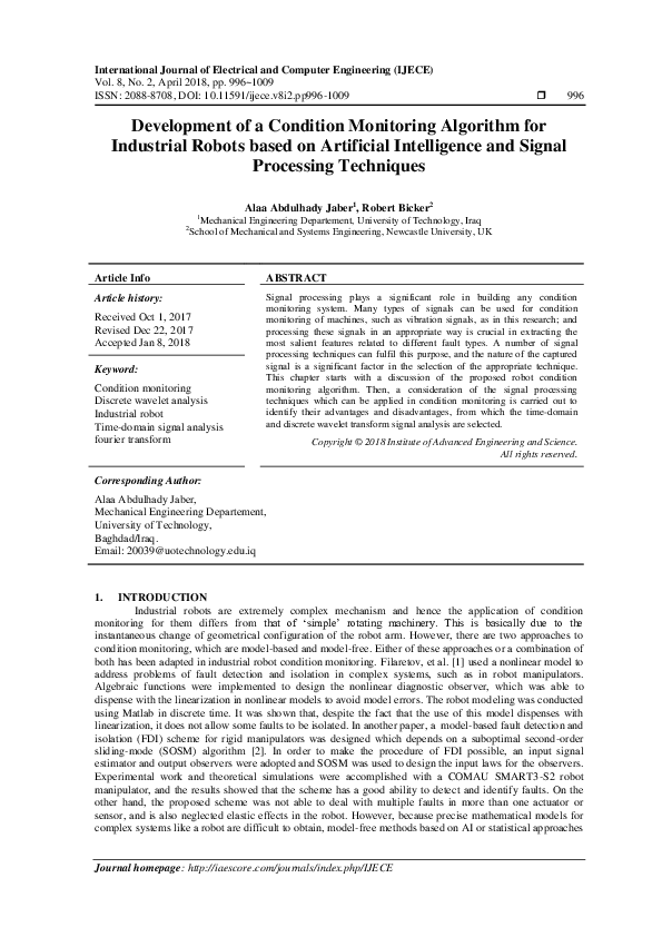 Pdf Development Of A Condition Monitoring Algorithm For Industrial 9032