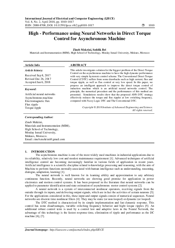 Pdf High Performance Using Neural Networks In Direct Torque Control