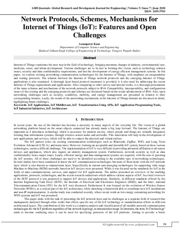 (PDF) Network Protocols, Schemes, Mechanisms for Internet of Things (IoT): Features and Open ...