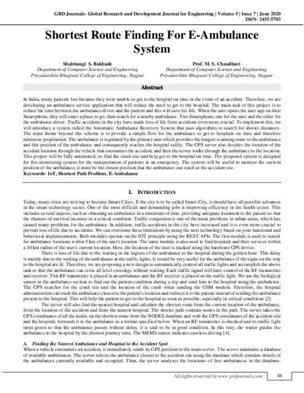 (PDF) Shortest Route Finding For E-Ambulance System