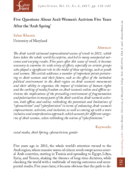 (PDF) Five Questions About Arab Women's Activism Five Years After the ...
