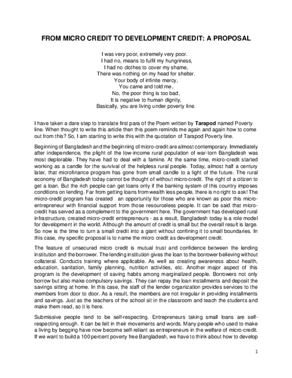 (PDF) FROM MICRO CREDIT TO DEVELOPMENT CREDIT: A PROPOSAL