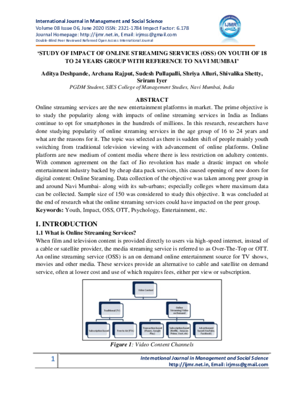 (PDF) STUDY OF IMPACT OF ONLINE STREAMING SERVICES (OSS) ON YOUTH OF 18 ...