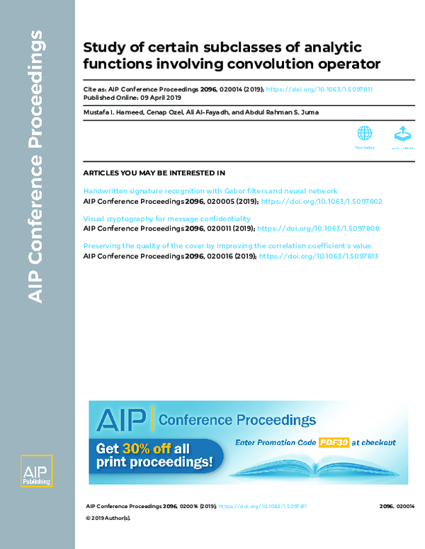 (PDF) Study of certain subclasses of analytic functions involving convolution operator