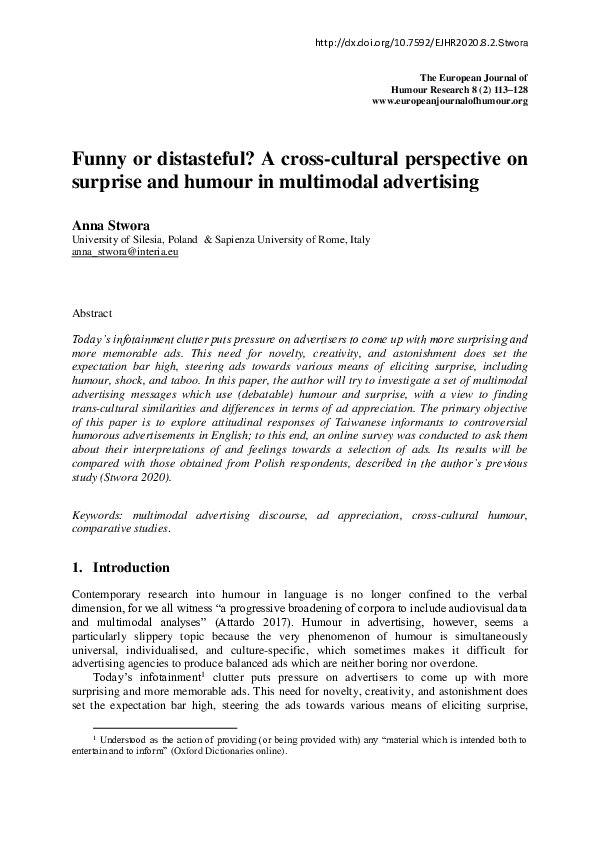 (PDF) Funny or distasteful? A cross-cultural perspective on surprise ...