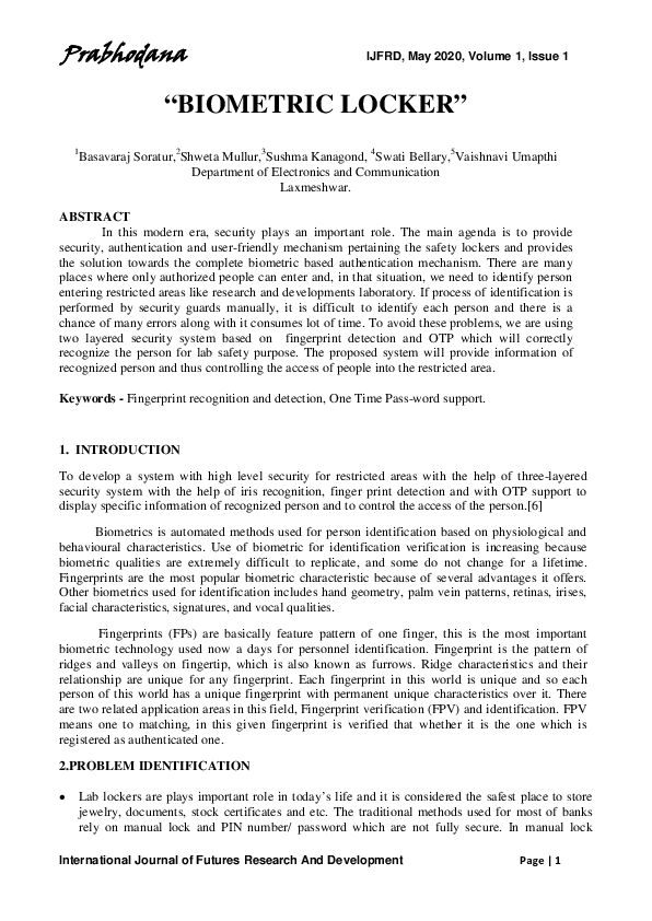 (PDF) "BIOMETRIC LOCKER"