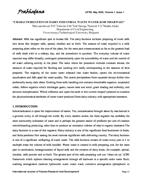 (PDF) "CHARACTERIZATION OF DAIRY INDUSTRIAL WASTE WATER (KMF DHARWAD)"