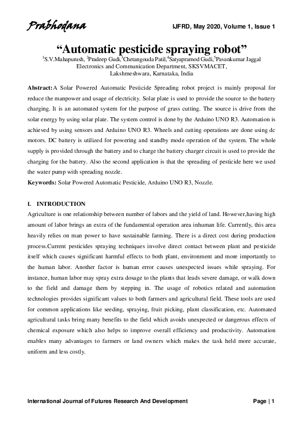 (PDF) "Automatic pesticide spraying robot" 1