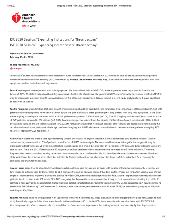 (PDF) Expanding Indications for Thrombectomy