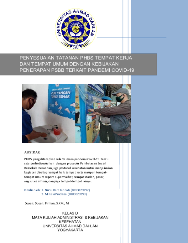 (DOC) PENYESUAIAN TATANAN PHBS TEMPAT KERJA DAN TEMPAT UMUM DENGAN ...