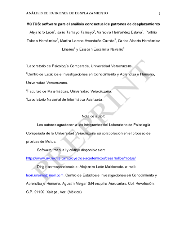 (PDF) MOTUS: Software for the behavioral analysis of displacement patterns