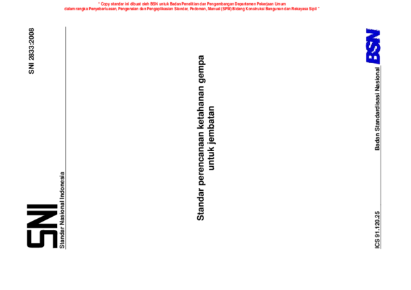 (PDF) Sni 2833-2008 standar perencanaan gempa untuk jembatan