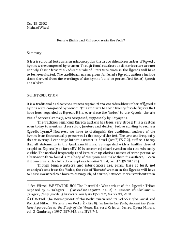 (PDF) Female Rishis and Philosophers in the Veda?