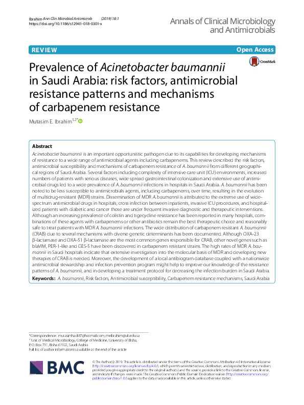 (PDF) Prevalence of Acinetobacter baumannii in Saudi Arabia: risk factors, antimicrobial ...