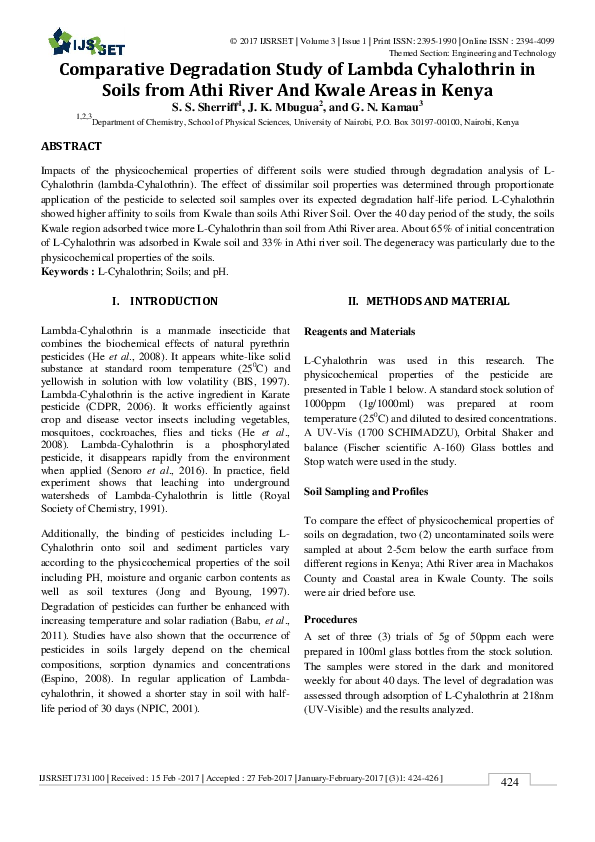 (PDF) Comparative Degradation Study of Lambda Cyhalothrin in Soils from Athi River And Kwale ...
