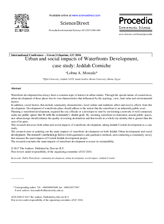 (PDF) Urban and social impacts of Waterfronts Development, case study ...