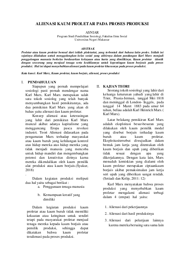 (PDF) ALIENASI KAUM PROLETAR PADA PROSES PRODUKSI ASNIAR