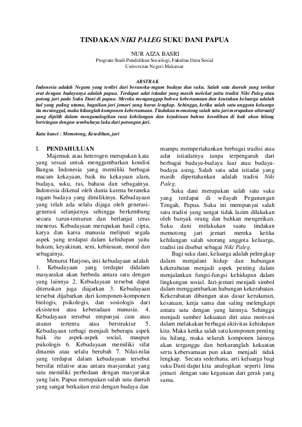 (PDF) TINDAKAN NIKI PALEG SUKU DANI PAPUA NUR AIZA BASRI