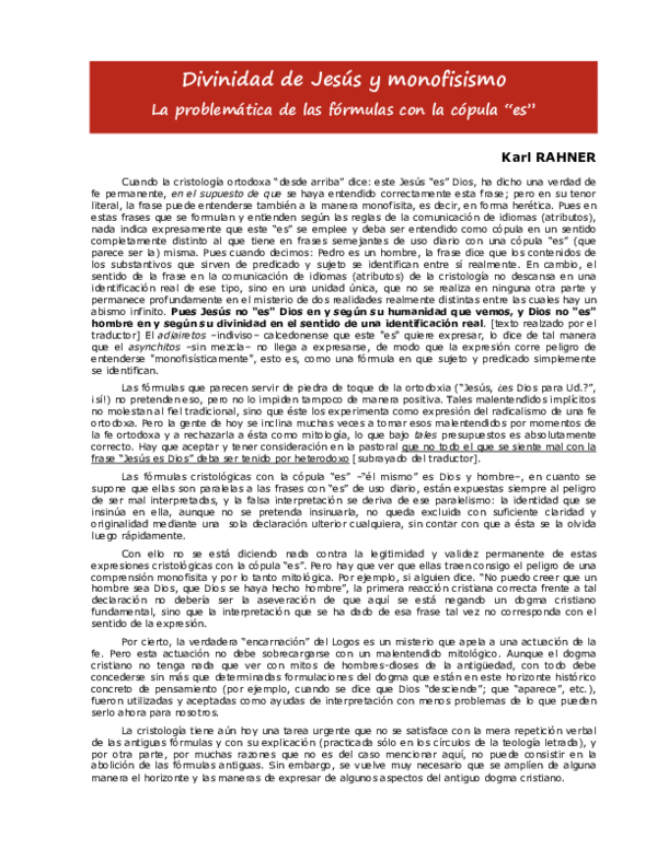 (PDF) RAHNER, Karl – «Divinidad de Jesús y monofisismo». La ...