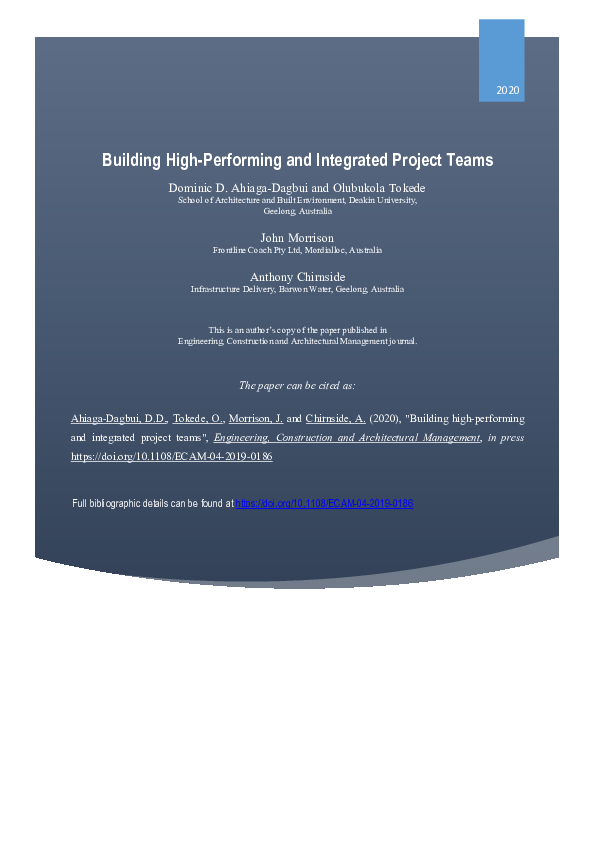 (PDF) Building High-Performing and Integrated Project Teams