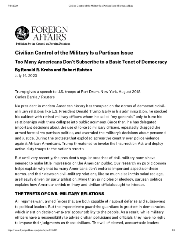(PDF) Civilian Control of the Military Is a Partisan Issue