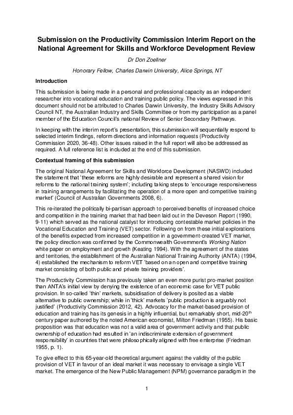 (PDF) Submission on the Productivity Commission Interim Report on the ...