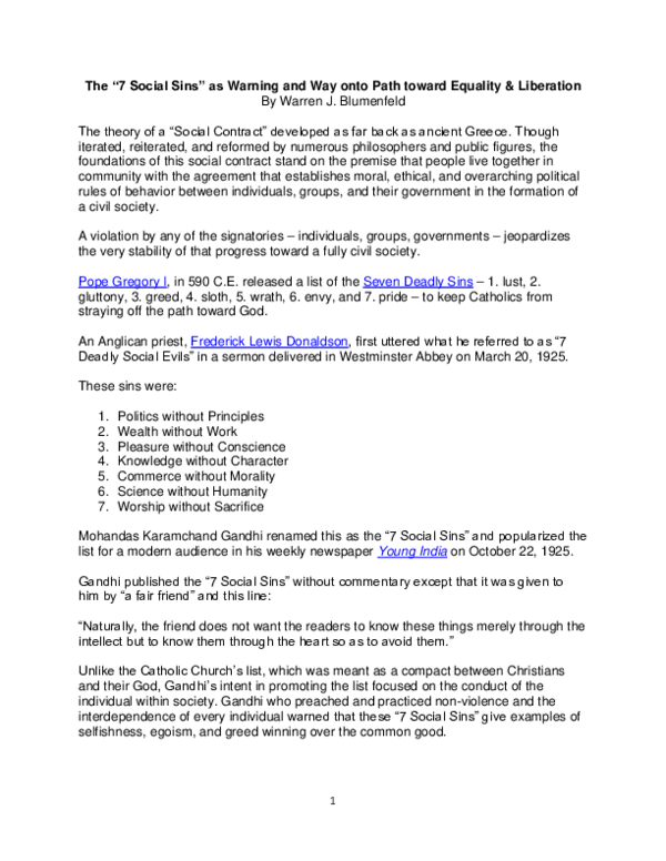 (PDF) The "7 Social Sins" as Warning and Way onto Path toward Equality ...